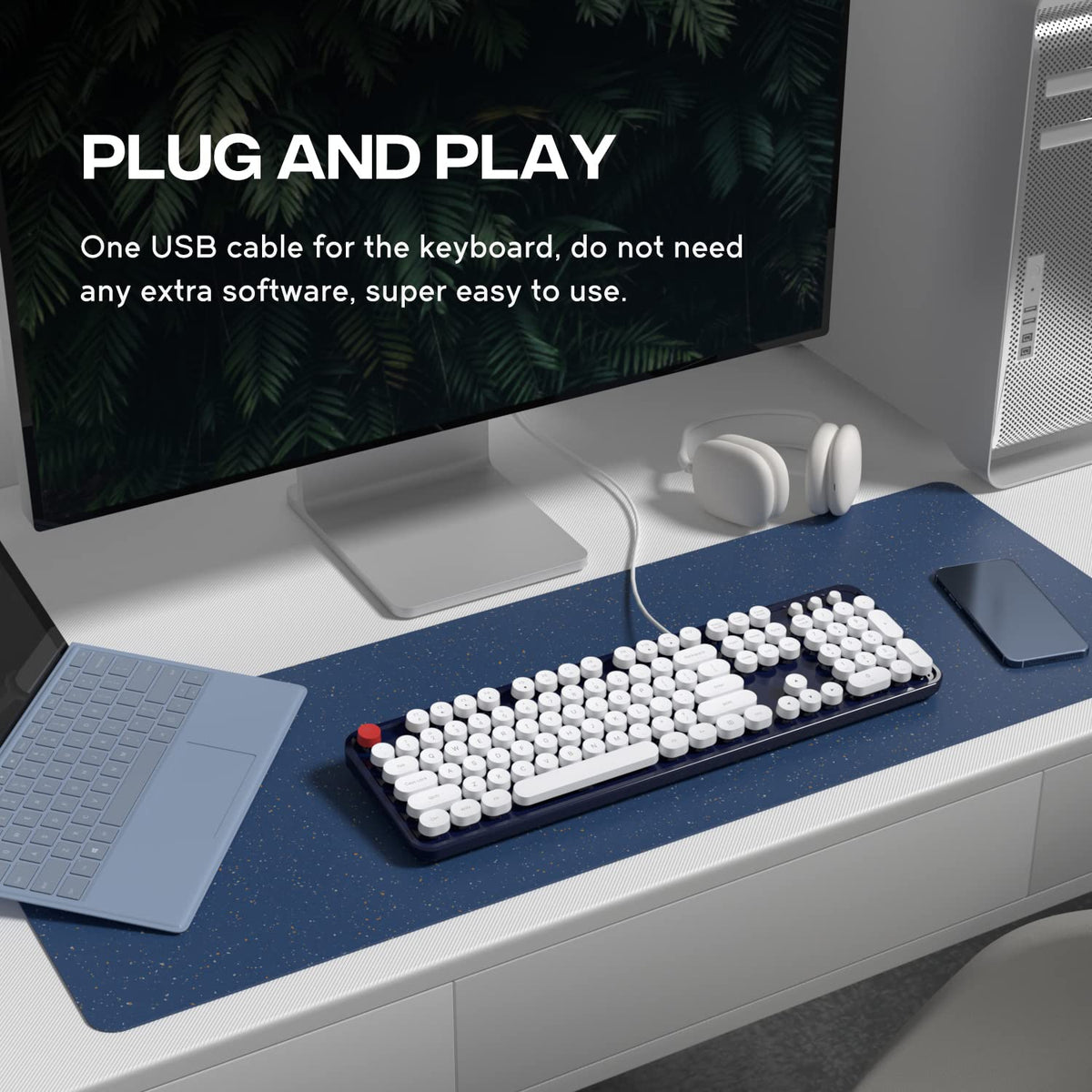 Atelus Computer Keyboards Wired, Full Size Typewriter Keyboard With Nu ...