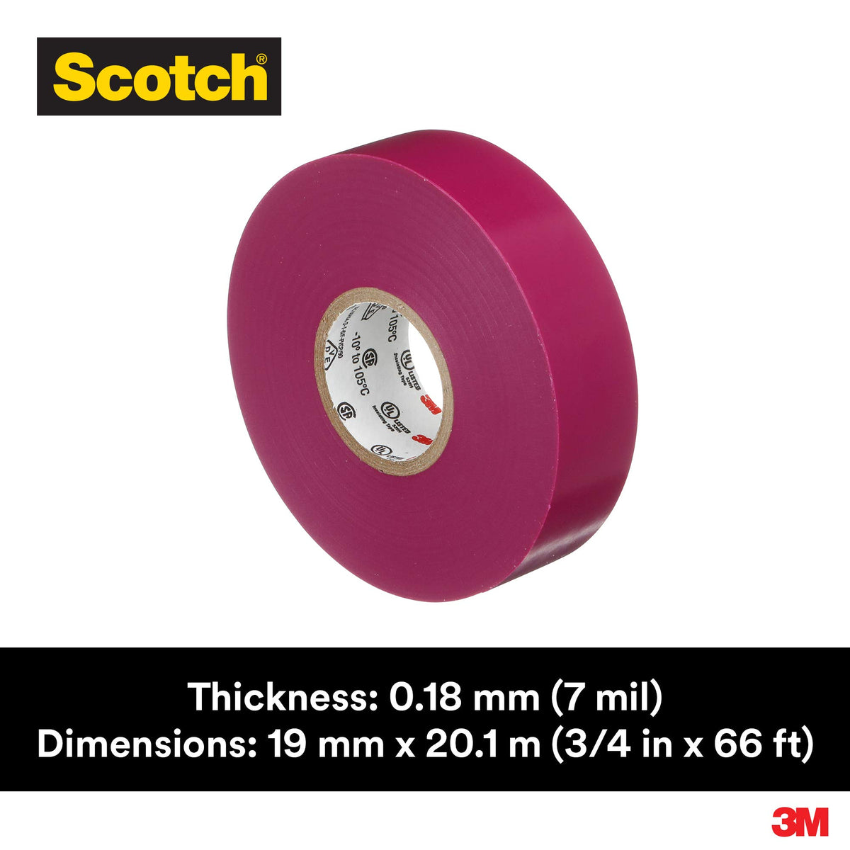 3M Scotch Vinyl Color Coding Electrical Tape 35, 3/4 in x 66 ft, 10 ...