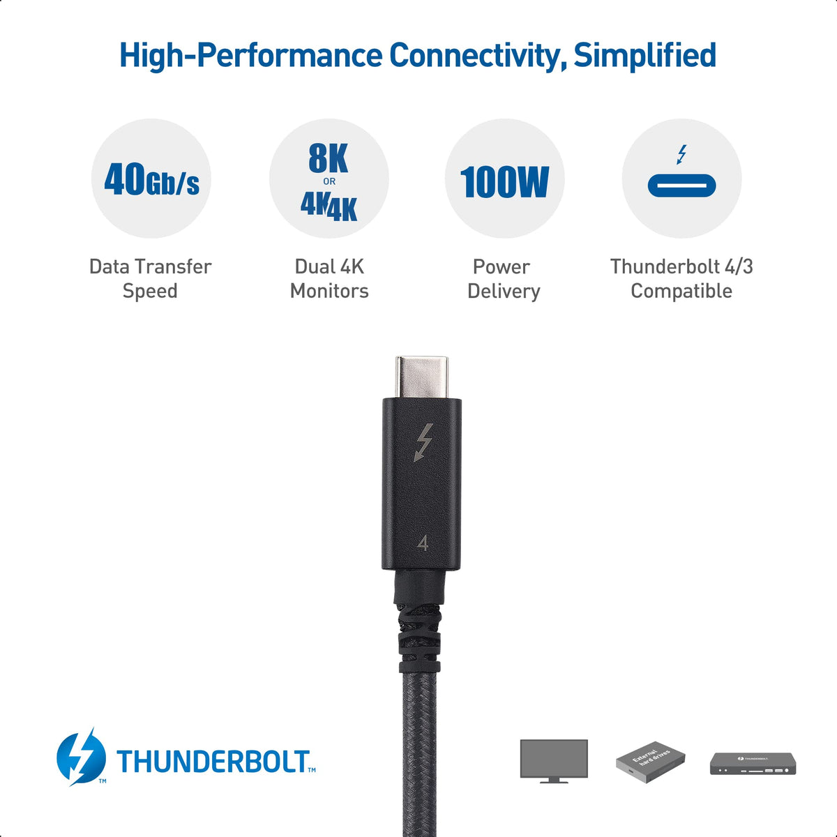Cable Matters [Intel Certified] Braided 40Gbps Active Thunderbolt 4 Ca ...