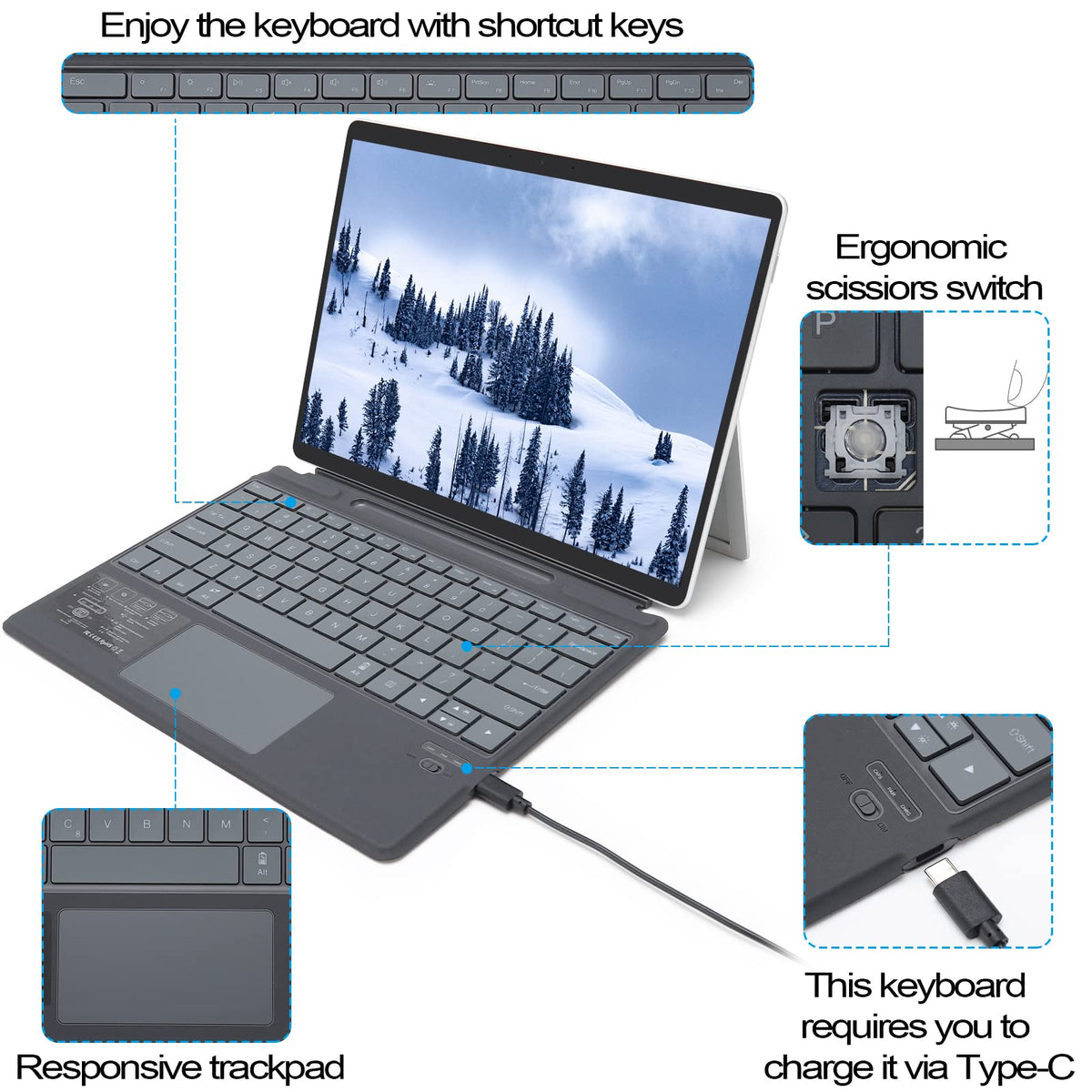 Qulose Surface Pro 8 Keyboard, 7 Color Backlight Keyboard For Surface ...