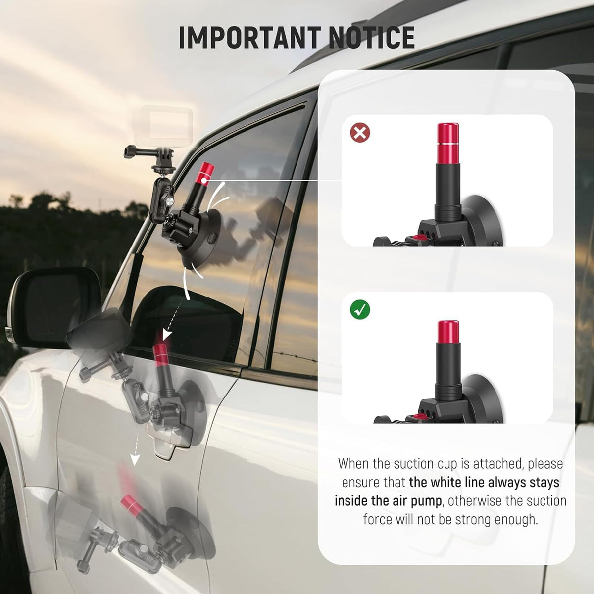 Neewer Triple Suction Cup Car Mount Kit With 2In1 Extension Pole/Selfi ...