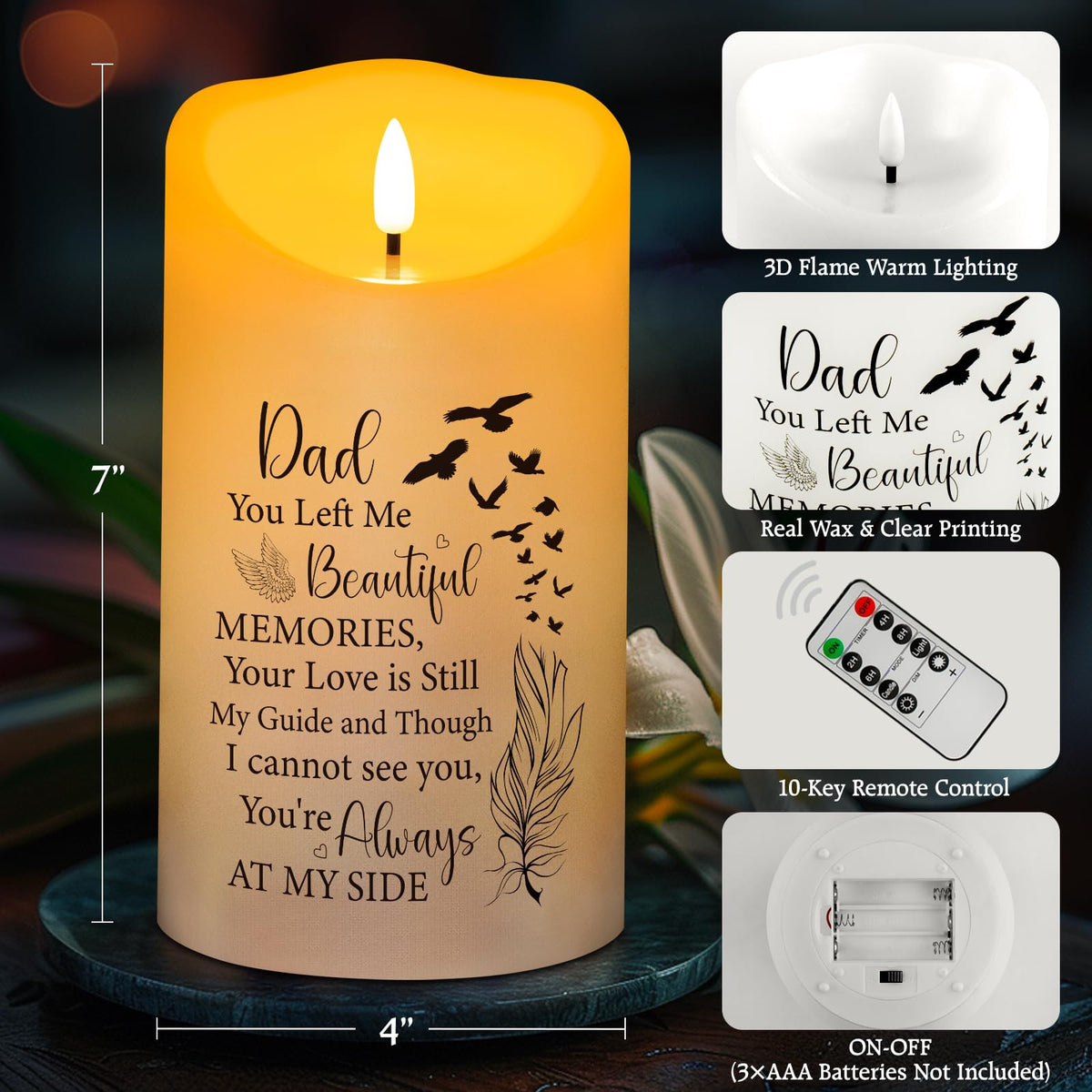 Hn Haiinaa Flameless Memorial Candle, Real Wax Led Light With 10 Key ...