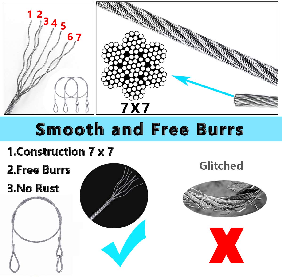 Lsqurel 5 Pack Stage Light Safety Cable Stainless Steel Security Wire ...