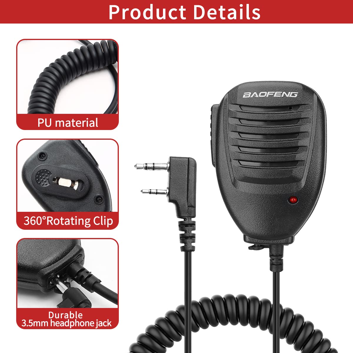 BAOFENG Speaker Microphone for UV-5R BF-F8HP Walkie Talkie Ham Radio B ...