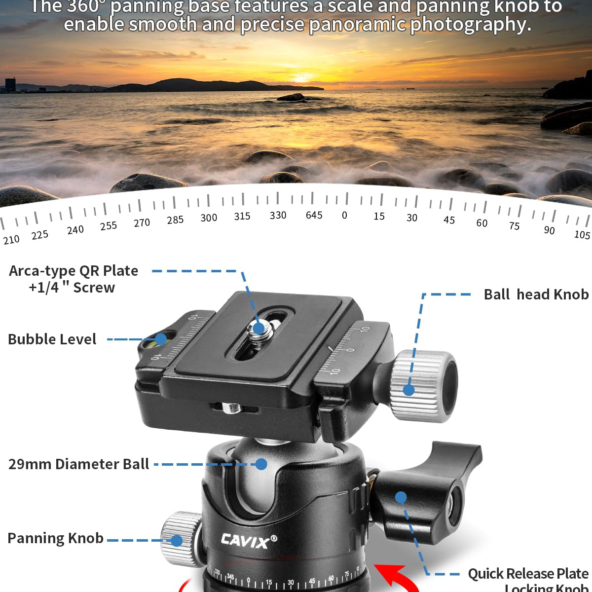 CAVIX H-29S Low Profile Ball Head Mount Arca Type Quick Release 360° S ...