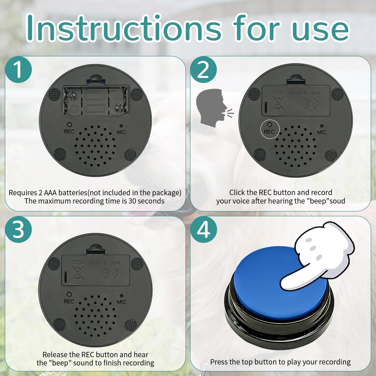 Ribosy 4 Recordable Buttons With Rubber Mat And 25 Stickers Record And ...