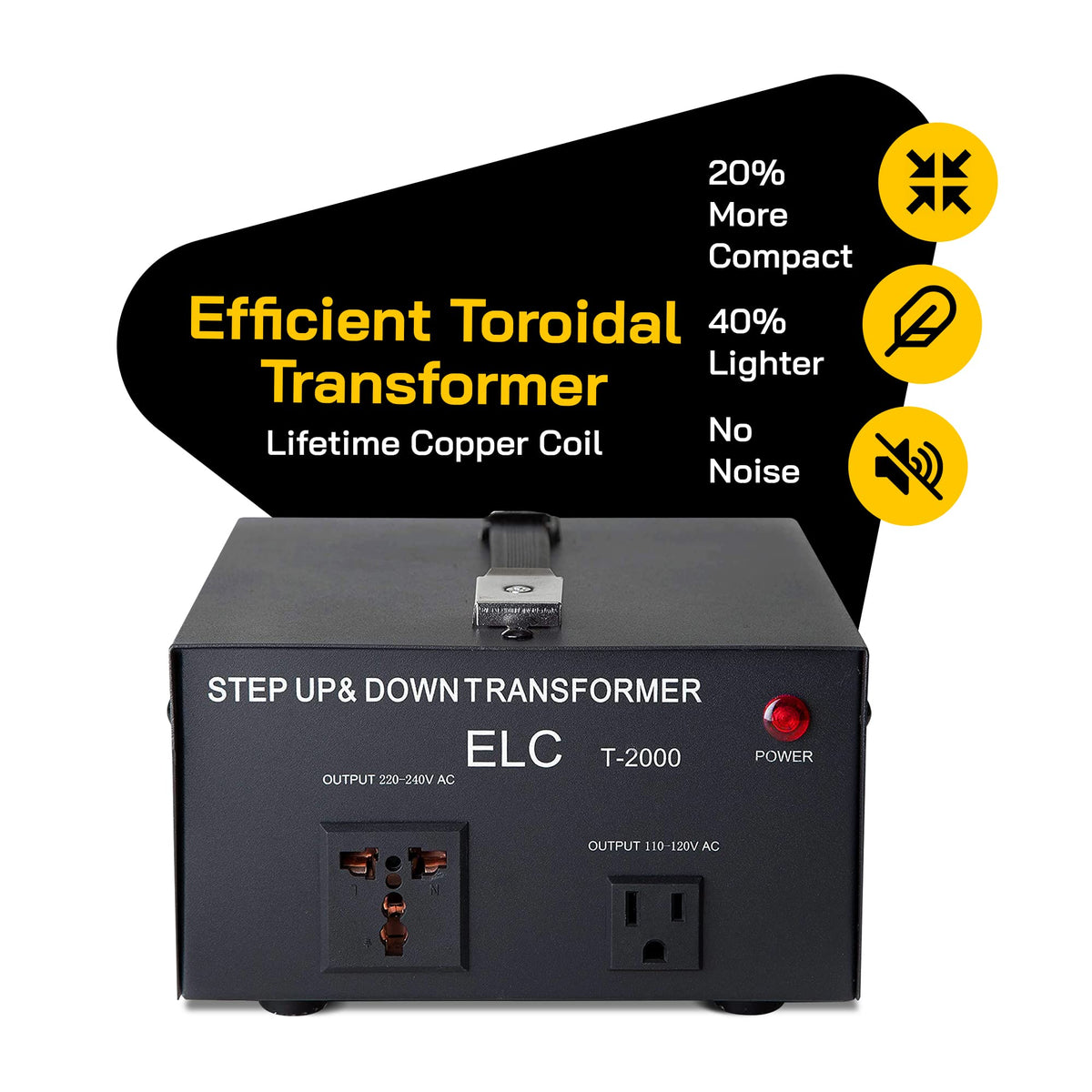 Elc T Series 2000+ Watt Voltage Converter Transformer Step Up/Down 110 ...