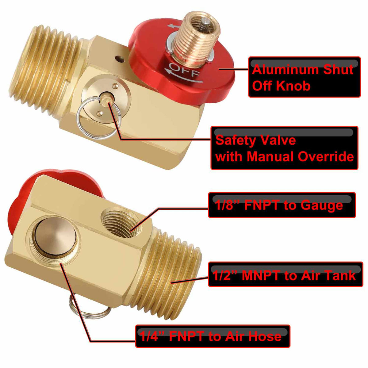 Hromee Air Tank Repair Kit w/Safety Valve, Pressure Gauge and 4 Feet ...