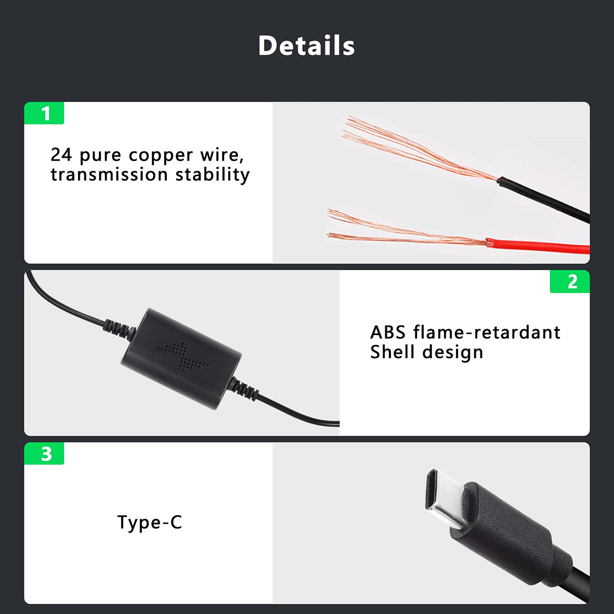 Xmsjsiy Dash Cam Fuse Tap Kit Usb C Type C Dashcam Hardwire Wire Conve ...