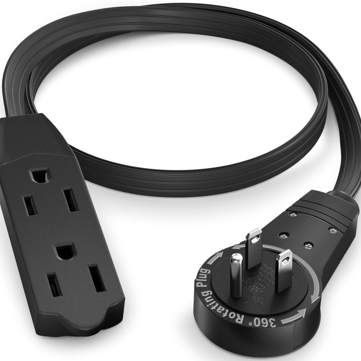 Maximm Cable 6 Ft 360 Rotating Flat Plug Extension Cord/Wire, 16 Awg ...