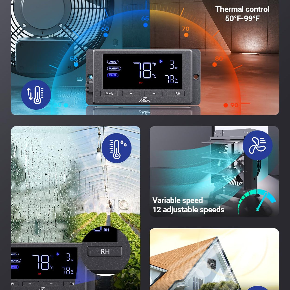 Iliving 12'' Wall Mounted Shutter Exhaust Fan, Automatic Shutter ...