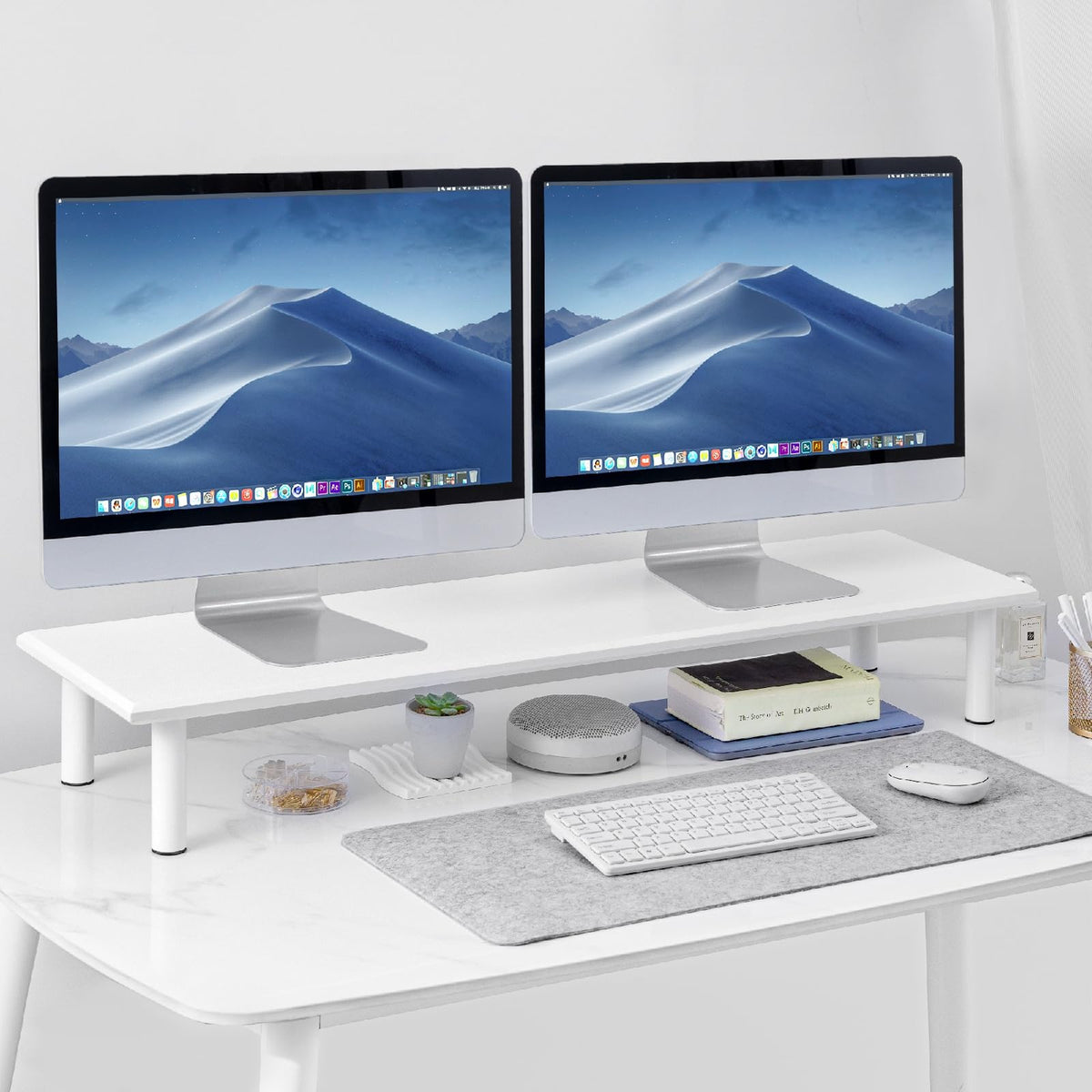 Rocdeer Bamboo Dual Monitor Stand Riser White With 2 Heights Available ...