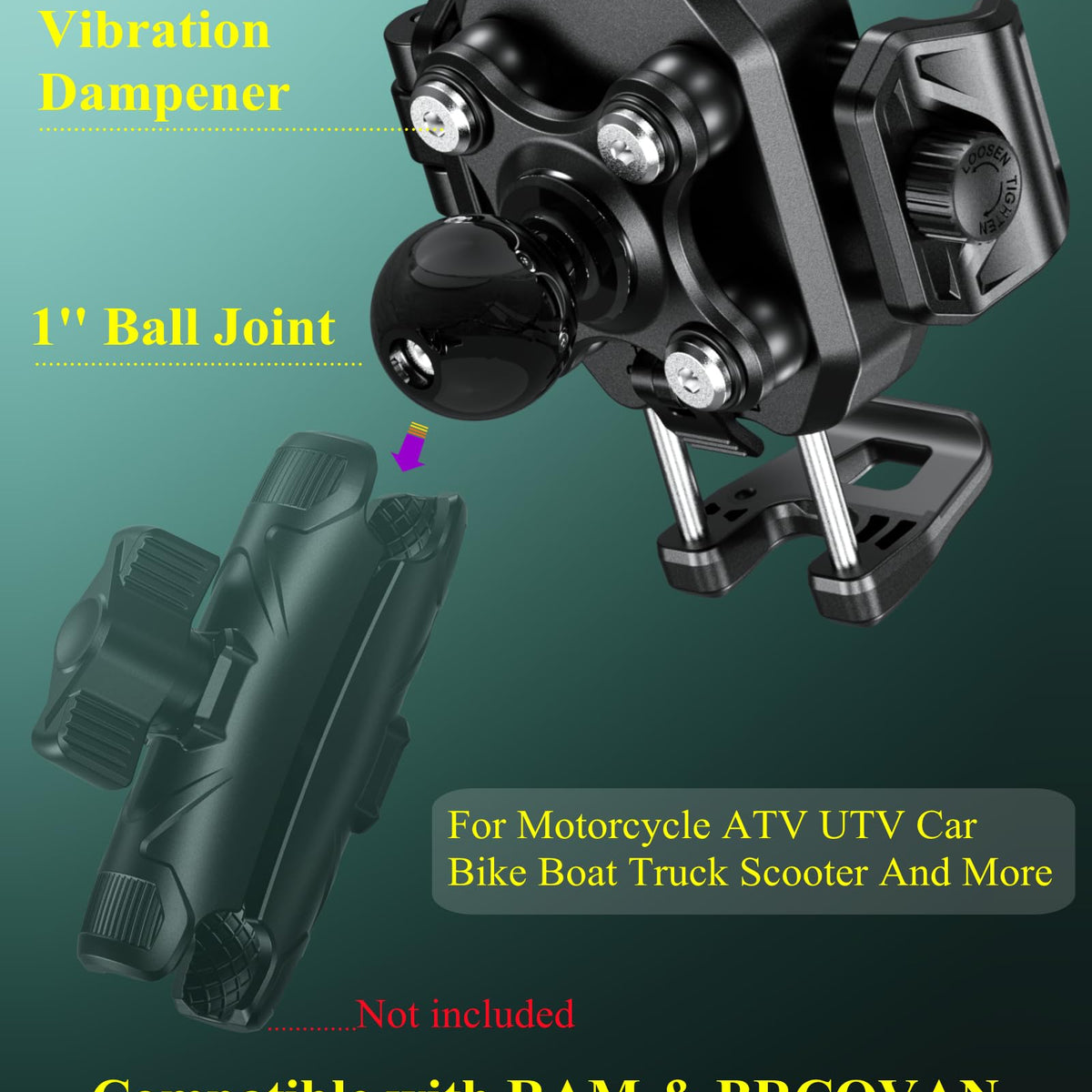 Brcovan 1'' Ball Phone Mount Holder With Vibration Dampener, Compatibl ...