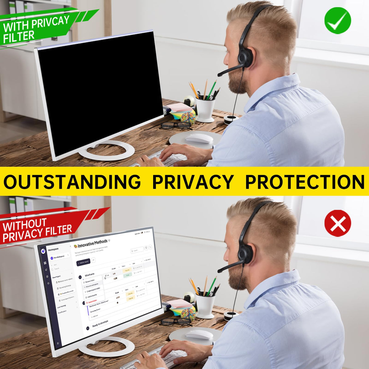 Dejimax 24 Inch Computer Privacy Screen For 16:9 Computer Monitor, Anti ...