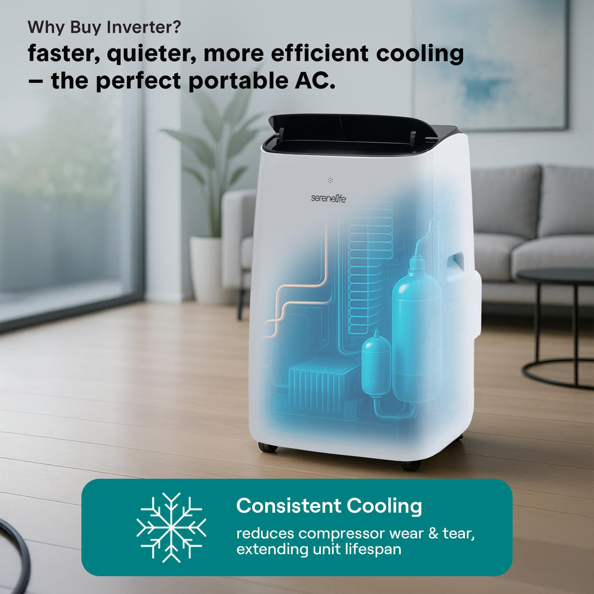 SereneLife 14000 BTU Ultra Quiet Portable Inverter Air Conditioner ...
