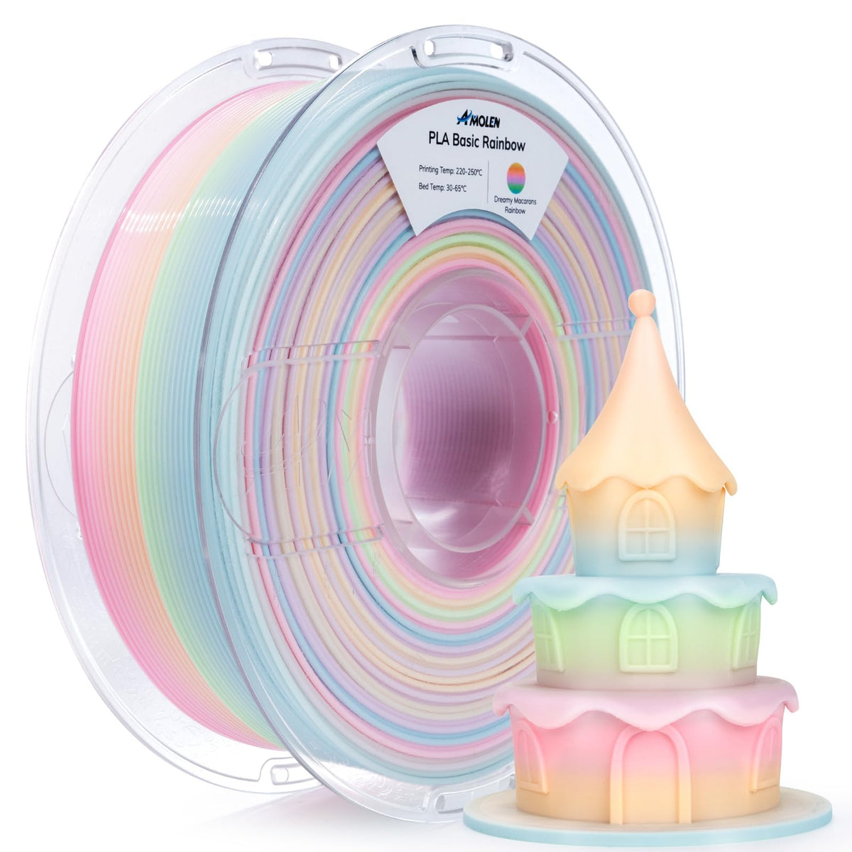 AMOLEN PLA 3D Printer Filament 1.75mm, Rainbow Macaron PLA Filament 1K ...