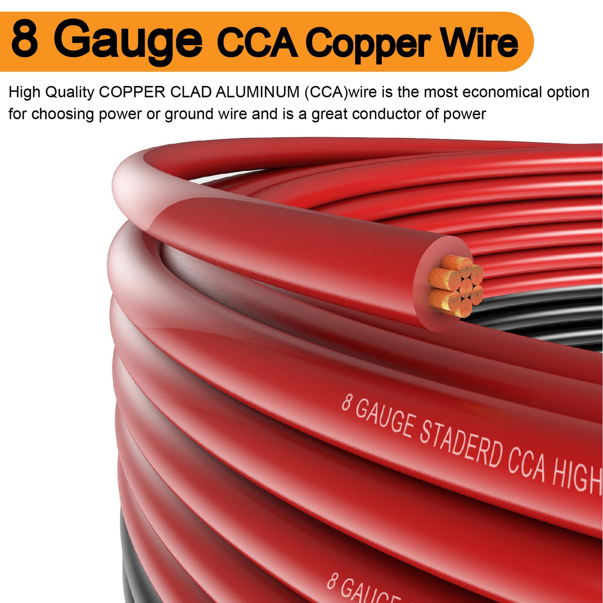 8 Gauge Wire (25Ft Each Black/Red) Copper Clad Aluminum Cca,60A Agu Fu ...