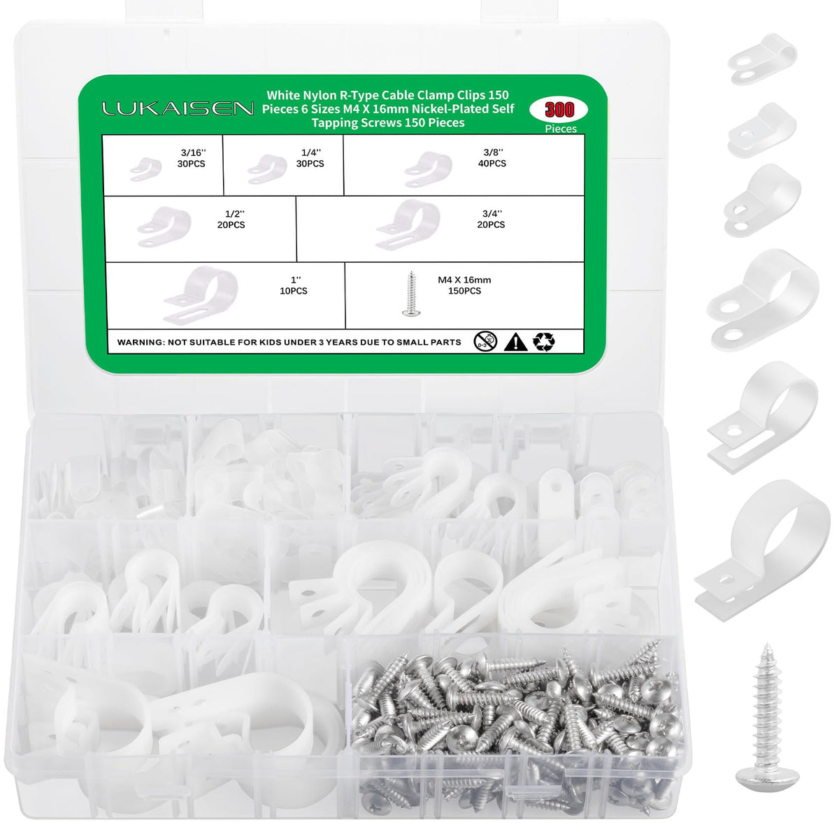 Cable Clips For Cable Management Cord Organizer, 300Pcs White Nylon Pl ...