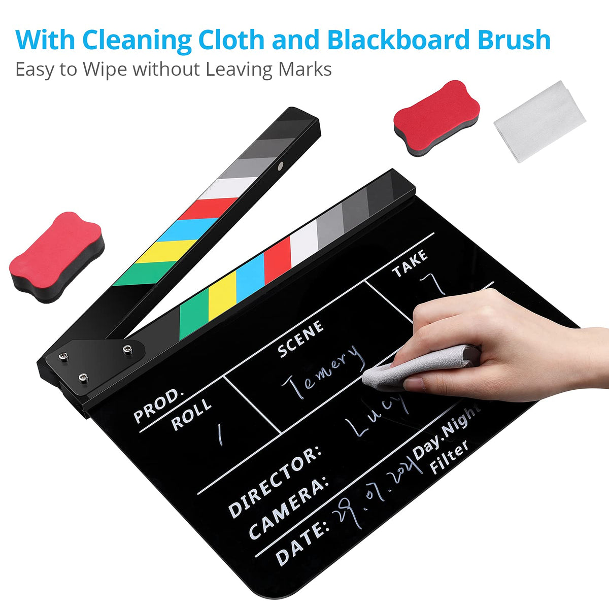 Temery Acrylic Film Clapper Board 12 X 10In Film Slate Clapperboard Mo ...