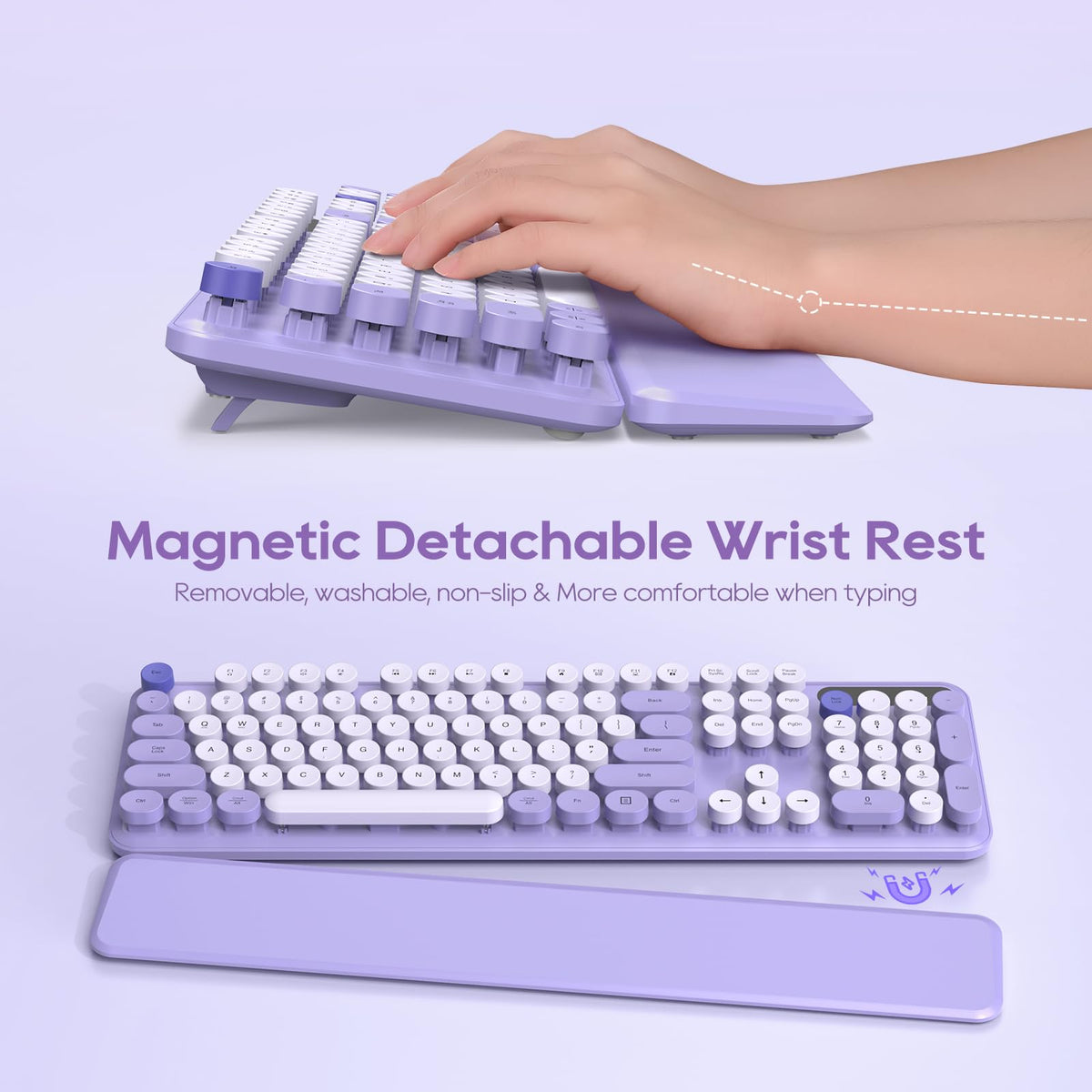 Wireless Keyboard And Mouse Combo, Cute Round Keycaps, Full Size Retro ...