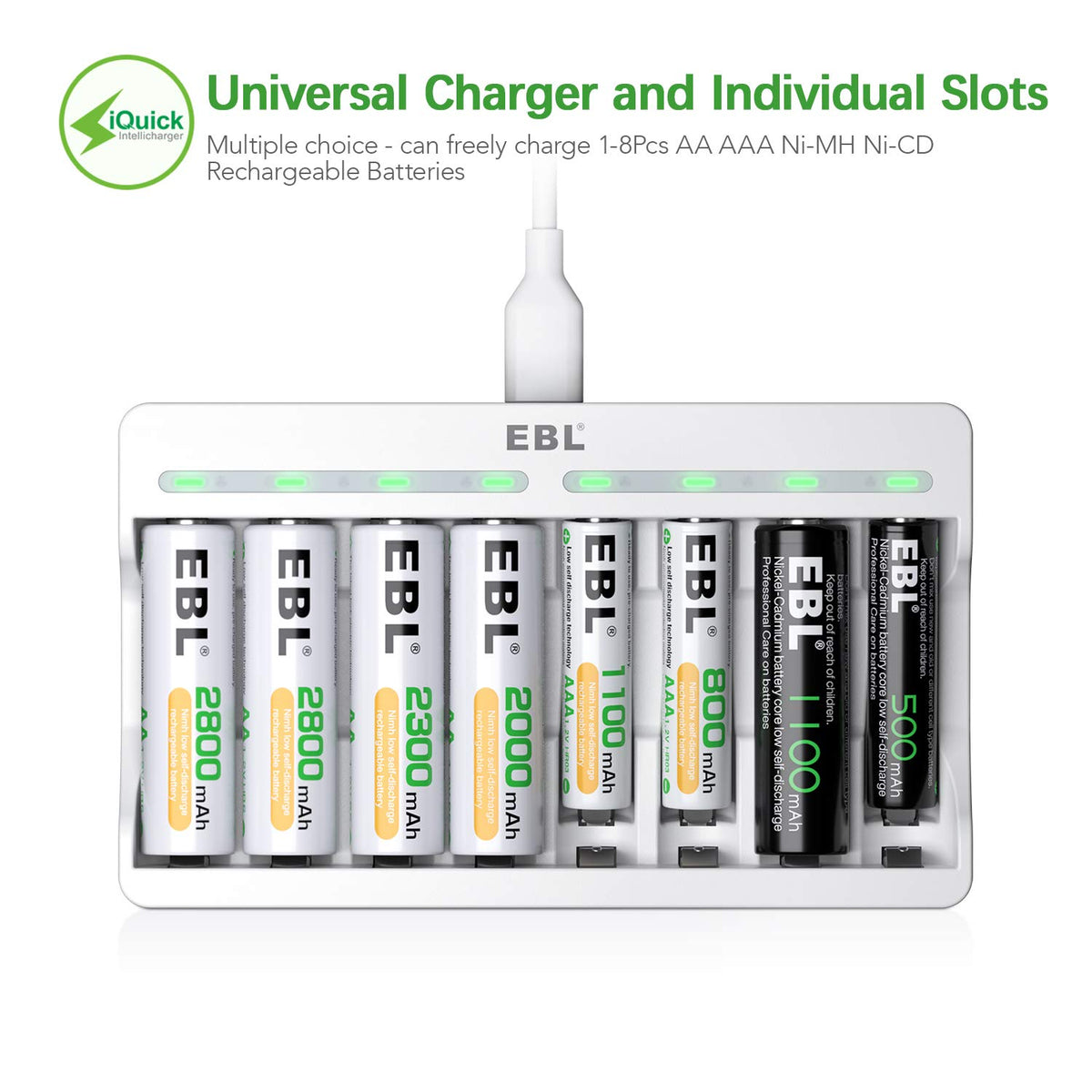 Ebl Rechargeable Aa Batteries Ni Mh 2800Mah 8 Pack And 8 Bay Aa Aaa In ...