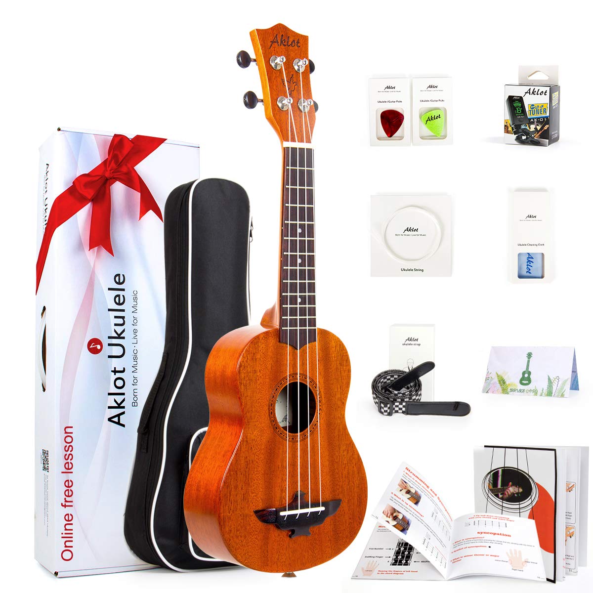 AKLOT Soprano Ukulele 21 Inch Solid Mahogany Ukelele for Professional ...