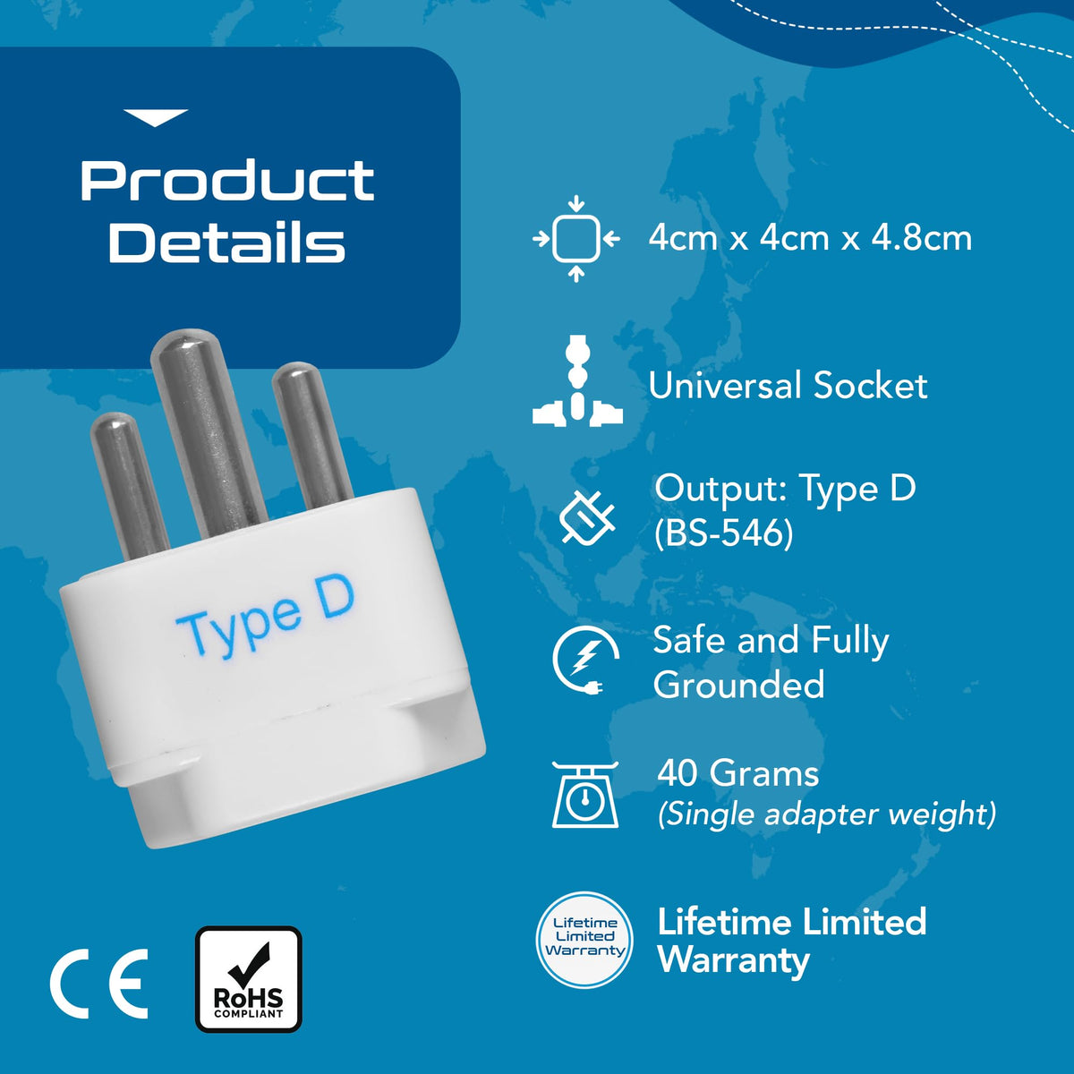 Ceptics India Travel Plug Adapter (Type D) For Pakistan, Nepal ...