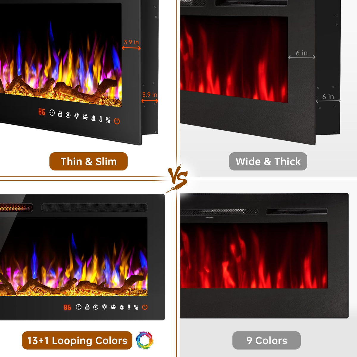 Alpaca 50'' Slim Electric Fireplace Recessed And Wall Mounted,Wall ...