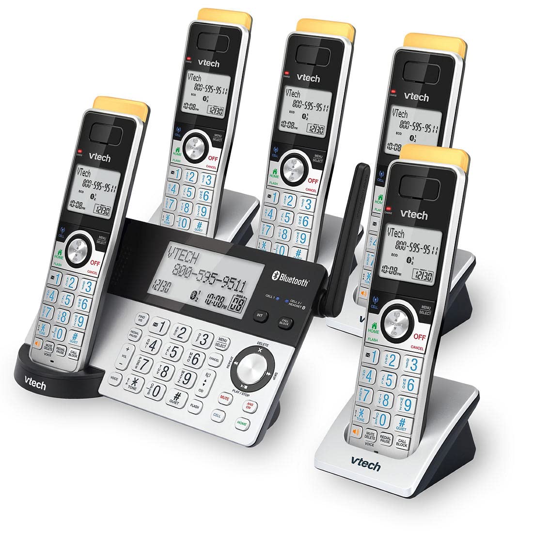 VTech Super Long Range 5 Handset DECT 6.0 Cordless Phone for Home with ...