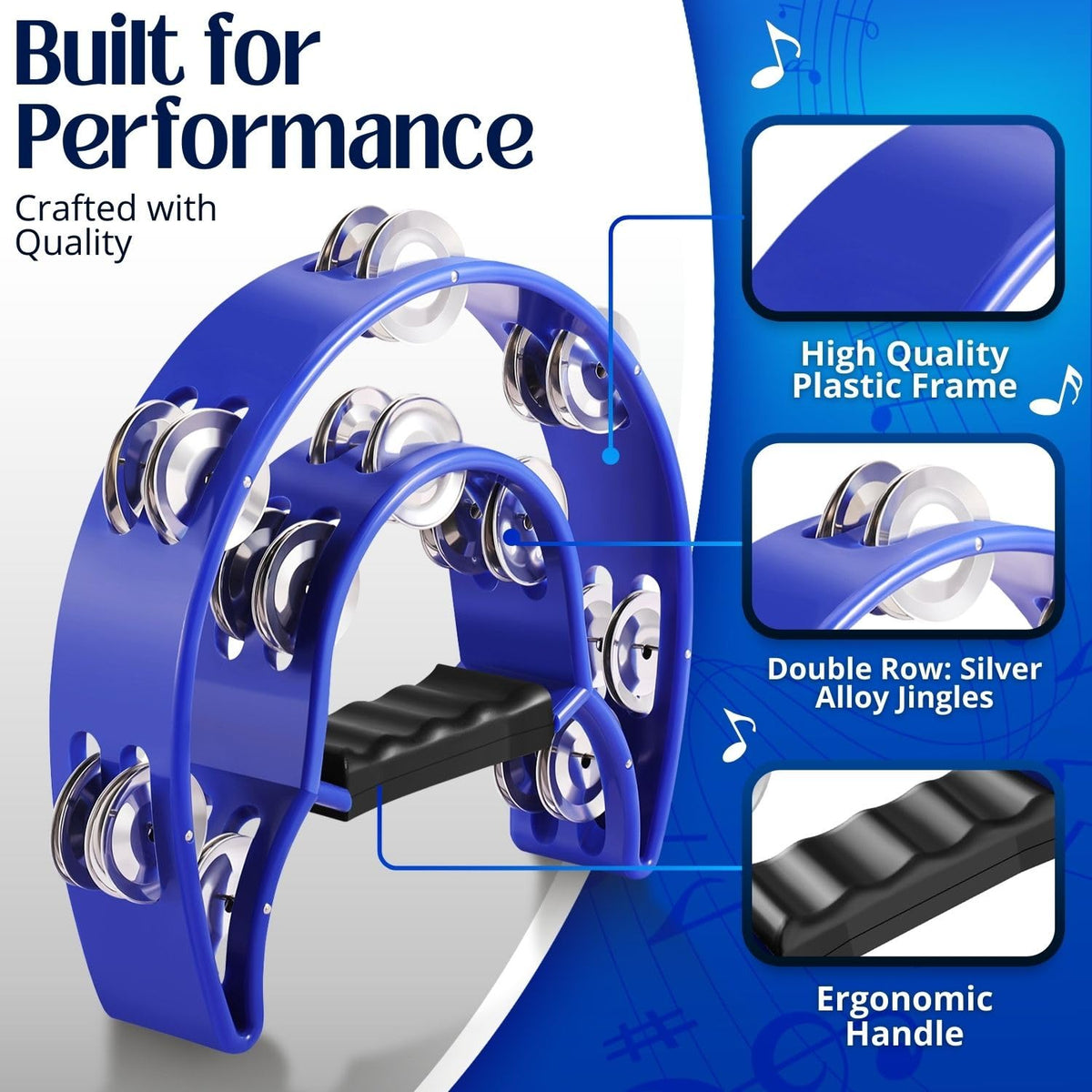 Flexzion Tambourine Metal Half Moon Musical Instruments Double Row Met ...