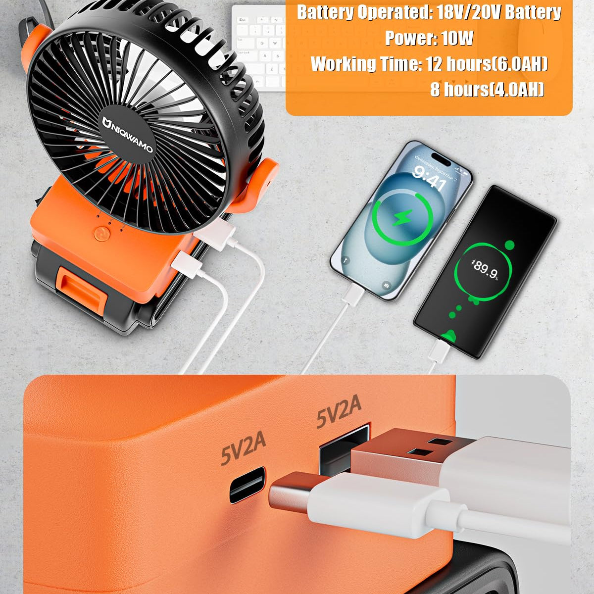 Rechargeable Jobsite Fan For Black & Decker/Porter Cable 20V Max Batte ...