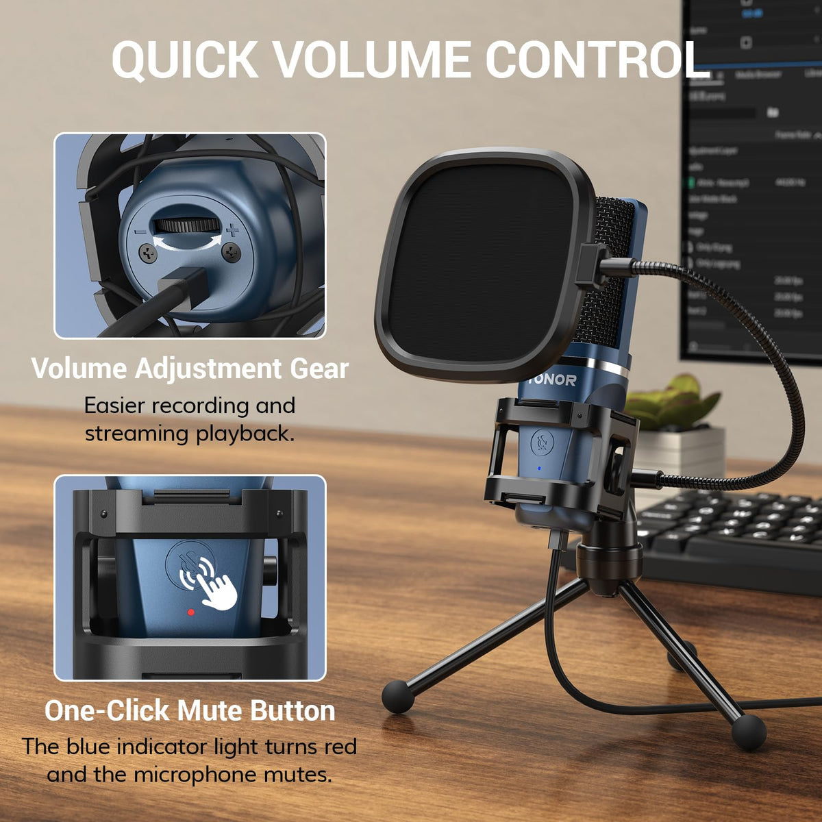 TONOR TC-777 Podcast Microphone, USB Computer Microphone, Cardioid ...
