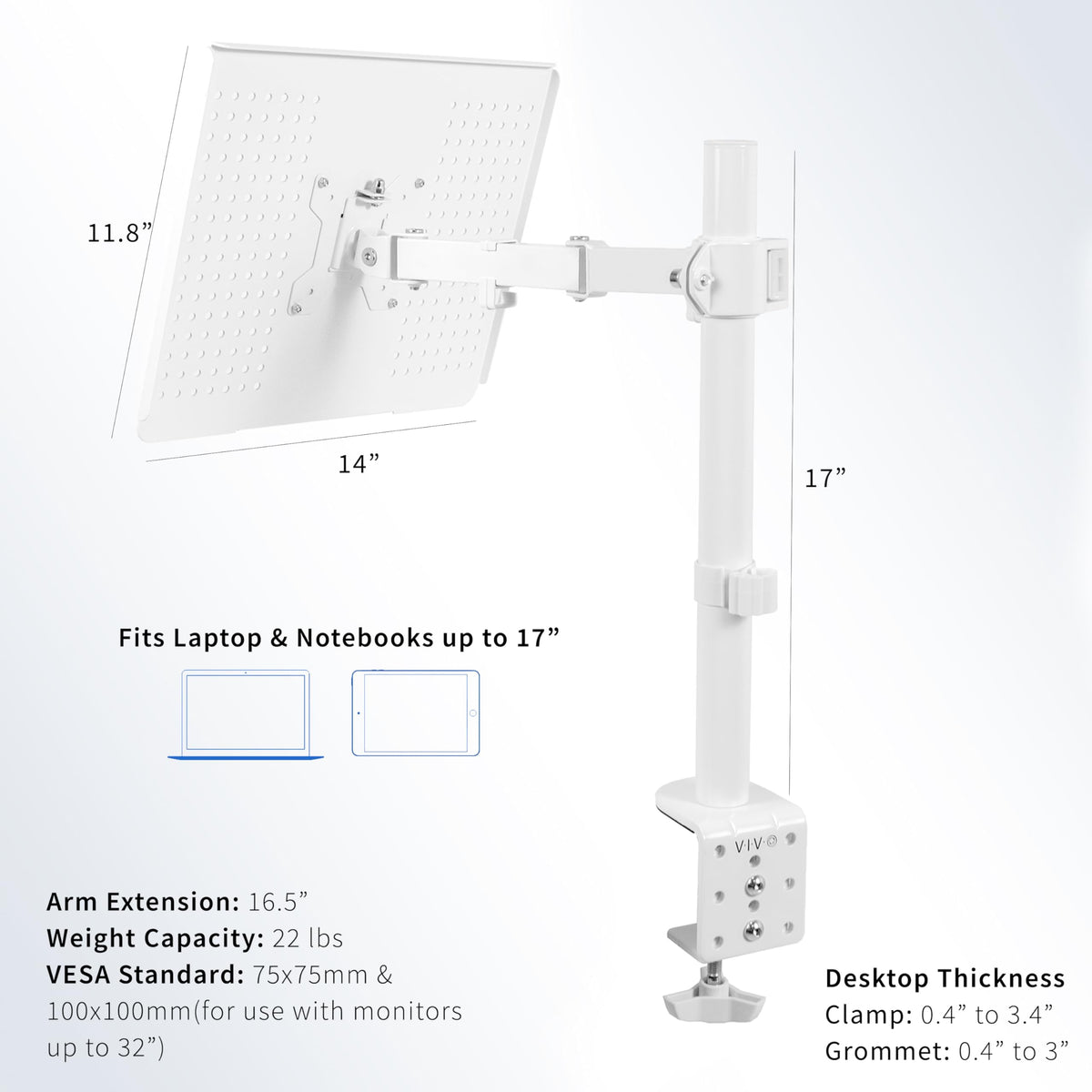 VIVO Single Laptop Notebook Desk Mount Stand, Fully Adjustable Extensi ...