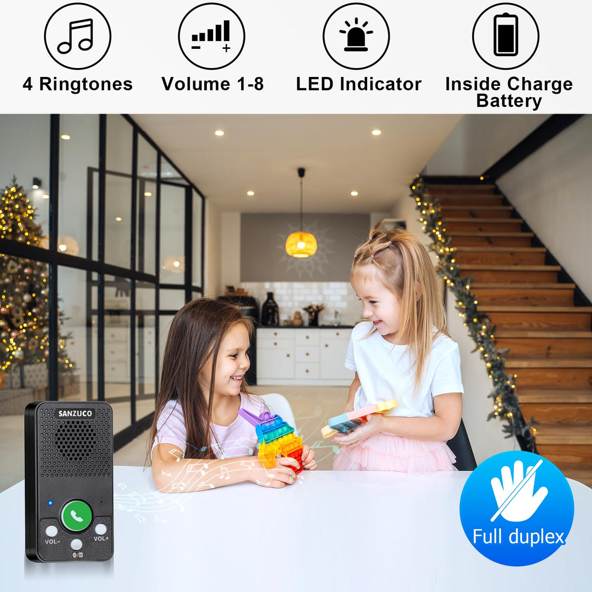 Sanzuco Doorbells, Waterproof Wireless Doorbell Hands Free, 1000Ft ...