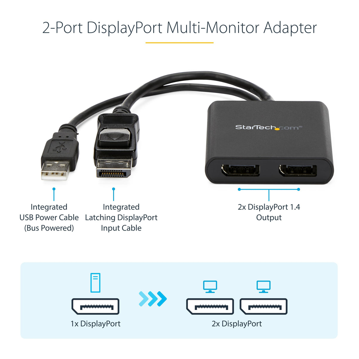StarTech.com Dual-Monitor DisplayPort 1.2 Splitter, DP to 2x DP Multi ...