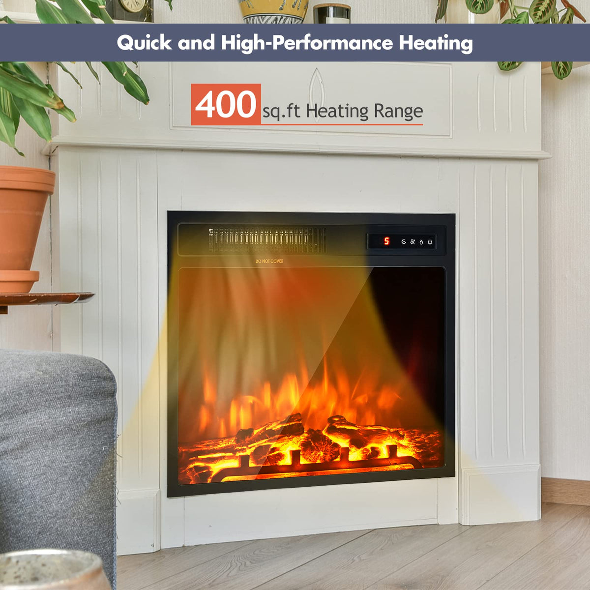 Giantex Electric Fireplace Insert Heater Wall Recessed/Mounted Fire ...
