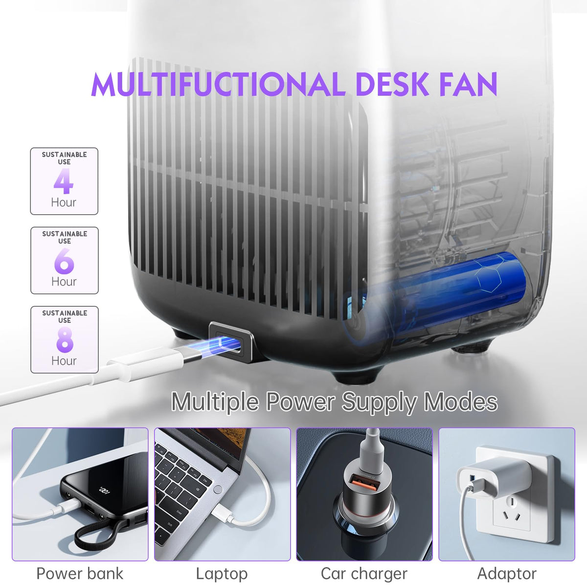 Misby 5 Color Personalized Led Light Rechargeable Desk Fan, Usb ...