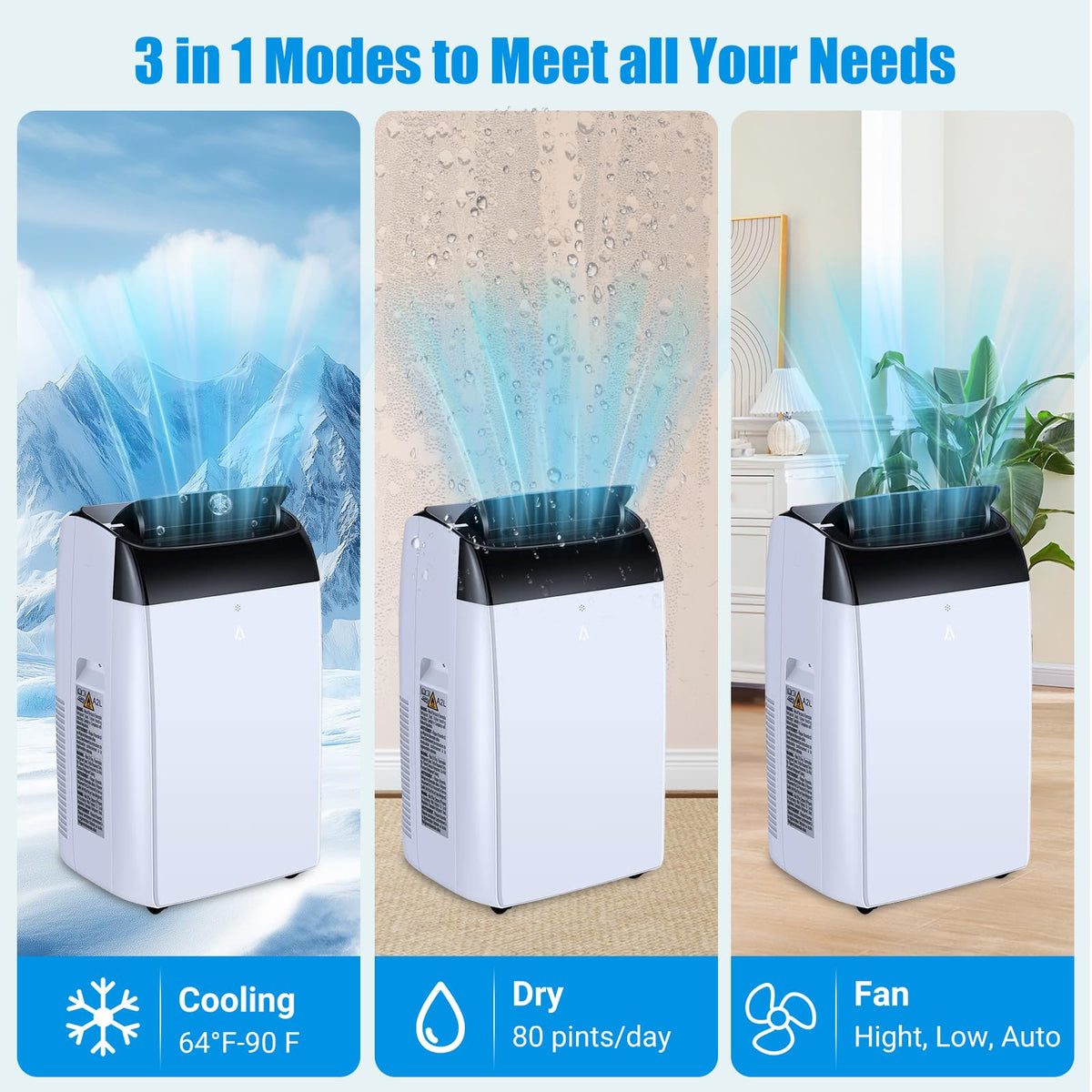 14000 BTU Portable Air Conditioner Cools up to 750 Sq.Ft, 3-in-1 Quiet ...