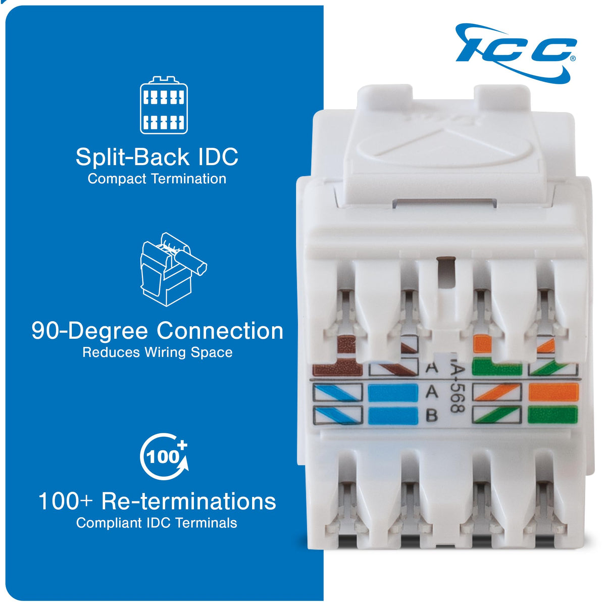 ICC CAT6A Keystone Jack for HD Style Wallplate or Patch Panel - RJ45 ...