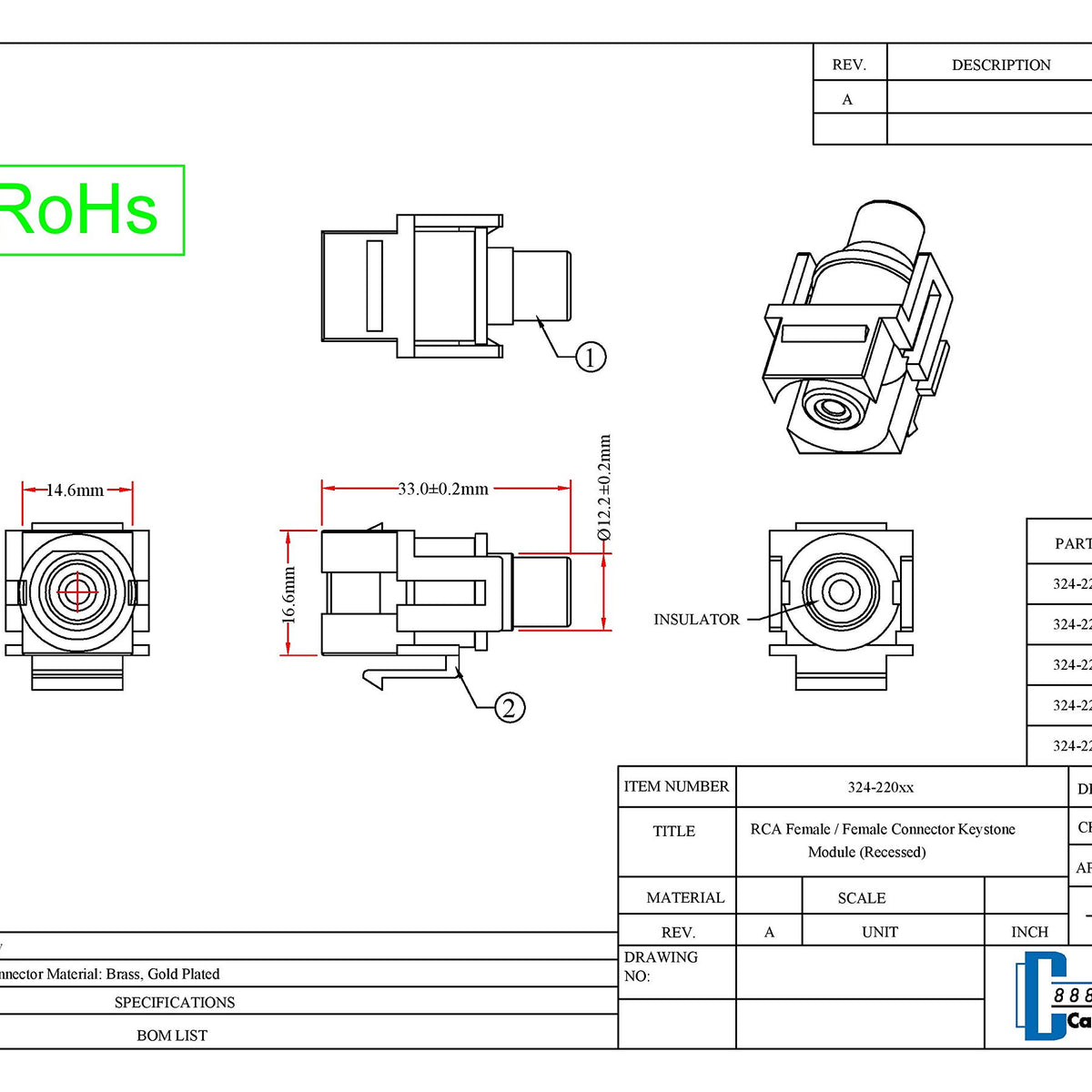 Cablewholesale Rca Female To Rca Female, Blue Recessed Rca Coupler Ada ...