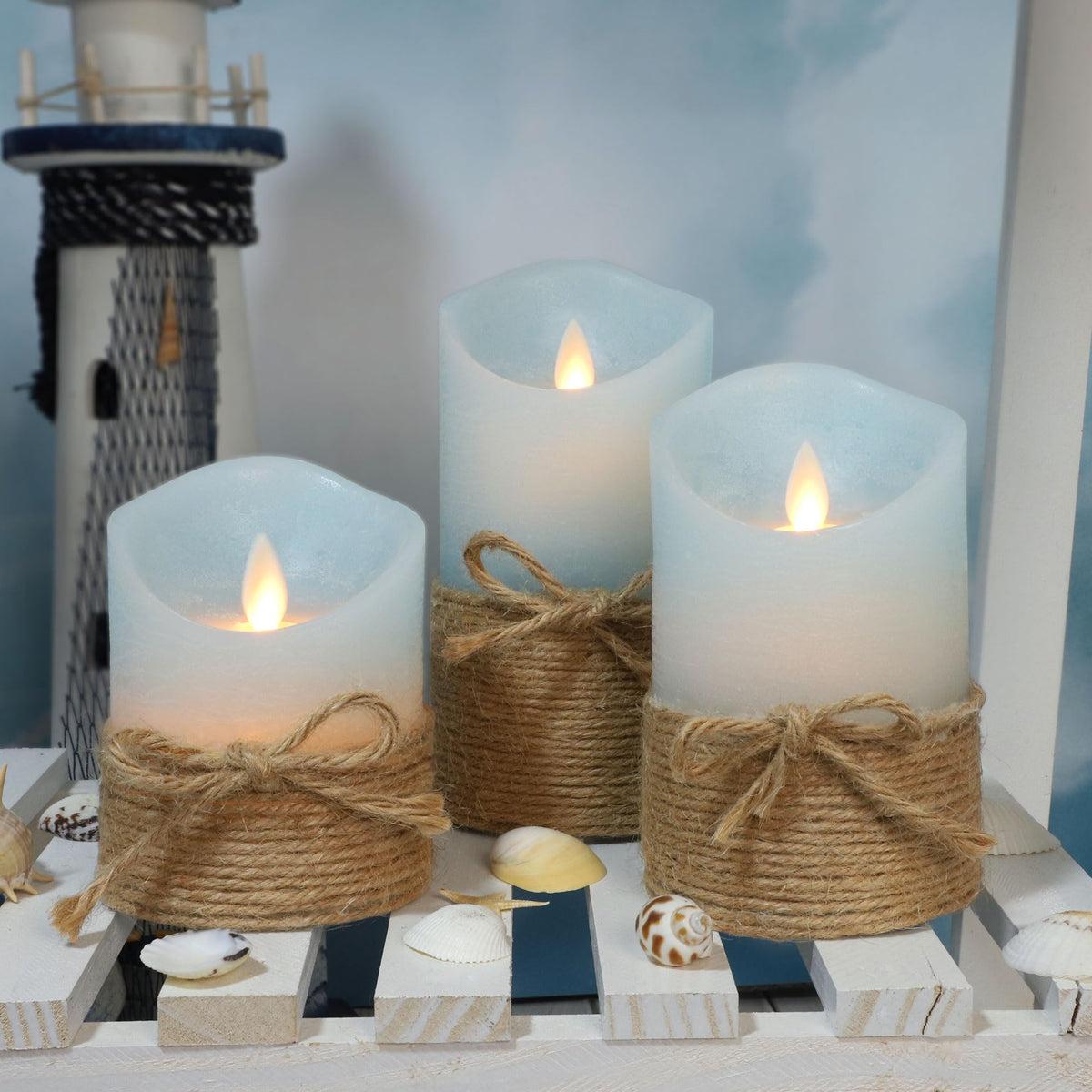 Silverstro Flameless Candles Nautical Decor Flickering Ocean Blue ...