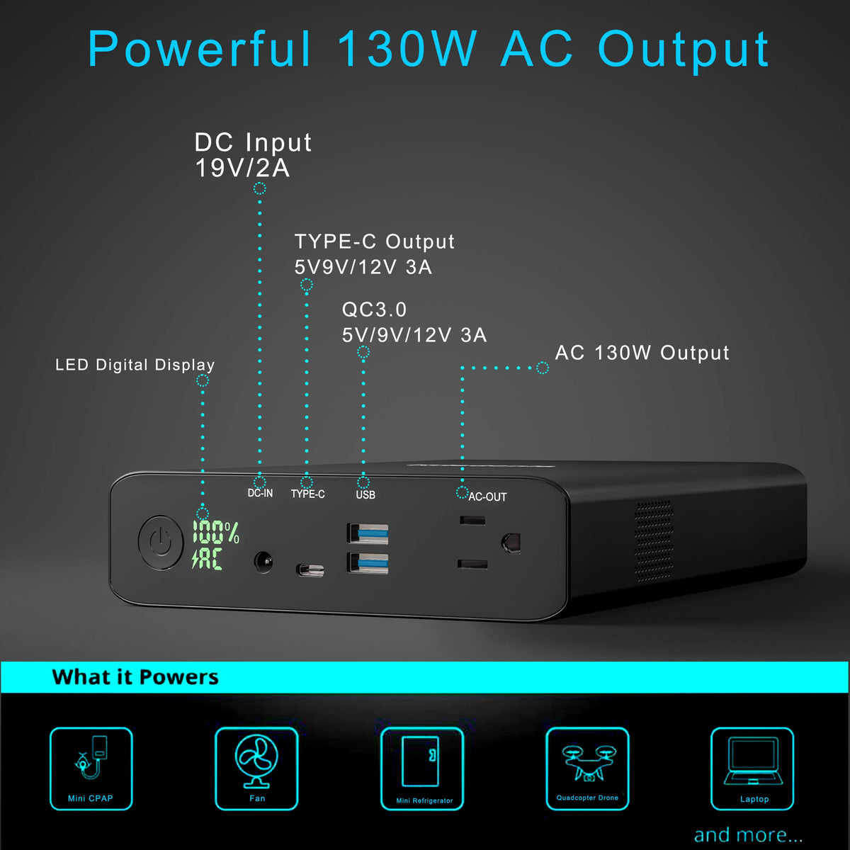 Krisdonia AC Outlet Portable Charger 60000mAh 110V/130W Laptop Power ...