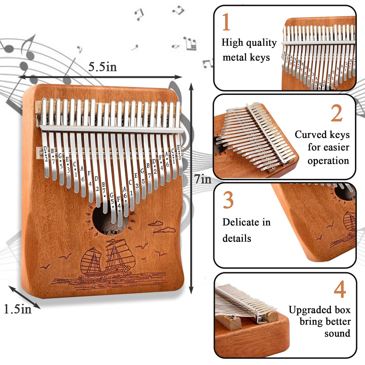Finger Piano Kalimba 21 Keys, Calimba, Kalimba 21 Key With Tuning Hamm ...