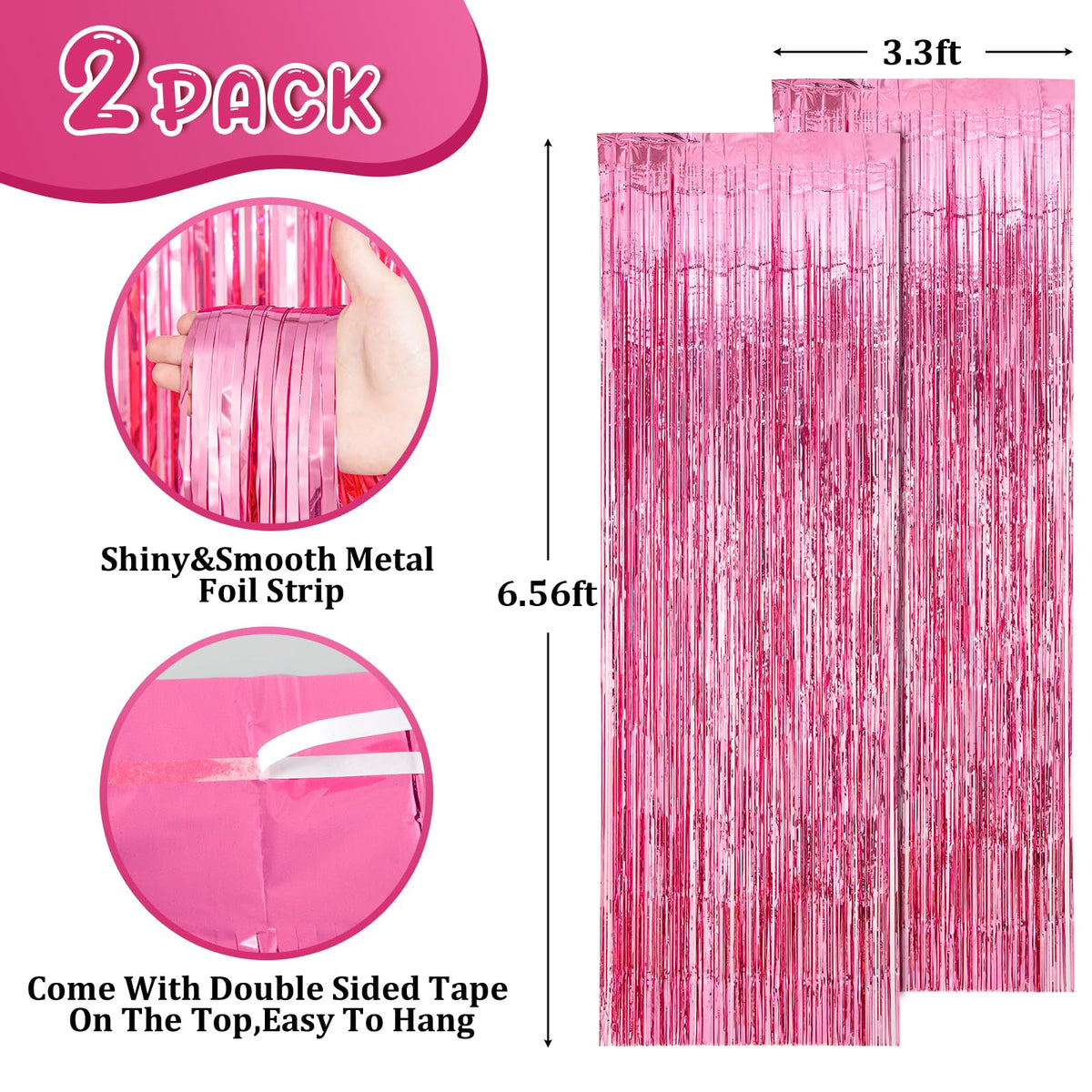 Voircoloria 2 Pack Pink Tinsel Foil Fringe Curtains, Pink Party Decora ...