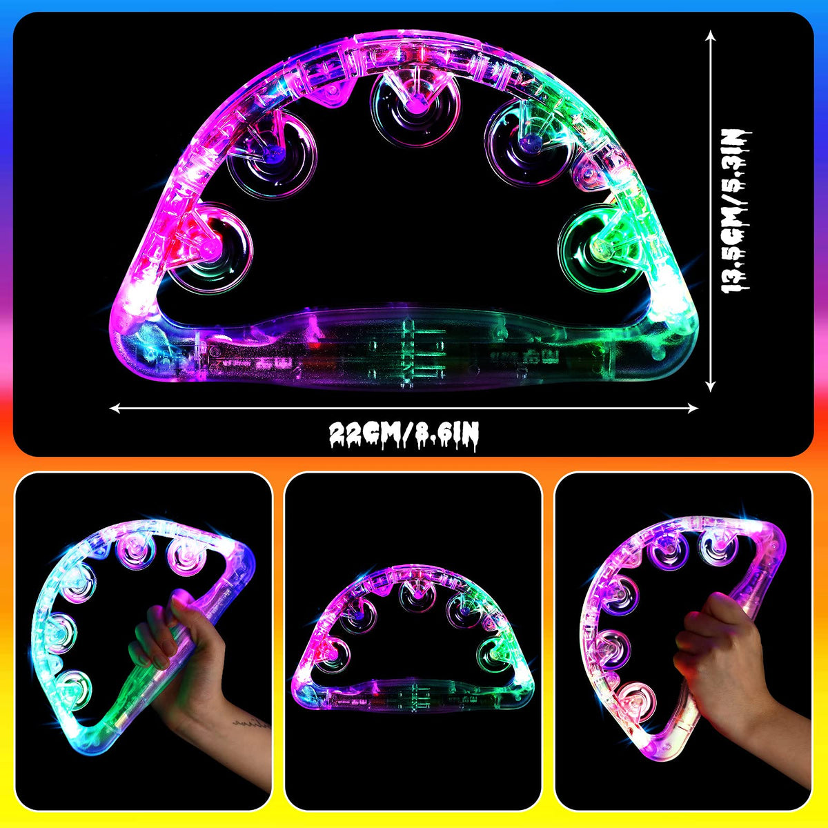 Sumind Led Light Up Tambourine 12 Pieces, 8.6 X 5.3 Inch, Musical Flas ...