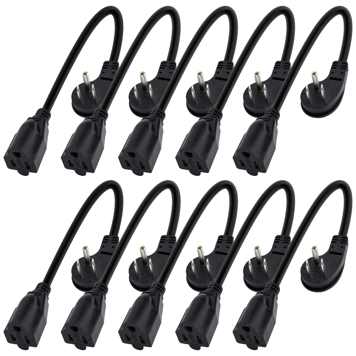 8 Inch Short Power Extension Cord 10Pack,45 Degree Low Profile Flat ...