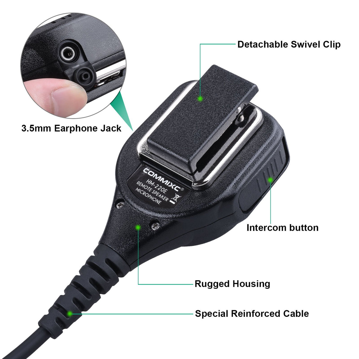 Commixc Shoulder Mic, Waterproof Ip55 Handheld Speaker Mic With Extern ...