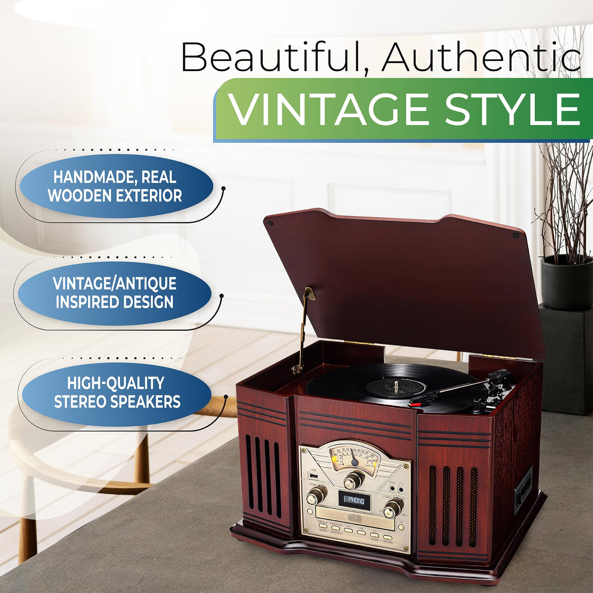 Clearclick All In One Turntable With 3 Speed Record Player, Bluetooth ...