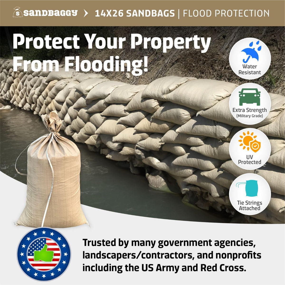Sandbaggy Sandbags (14' X 26') | Military Grade | Protects Homes & Bus ...