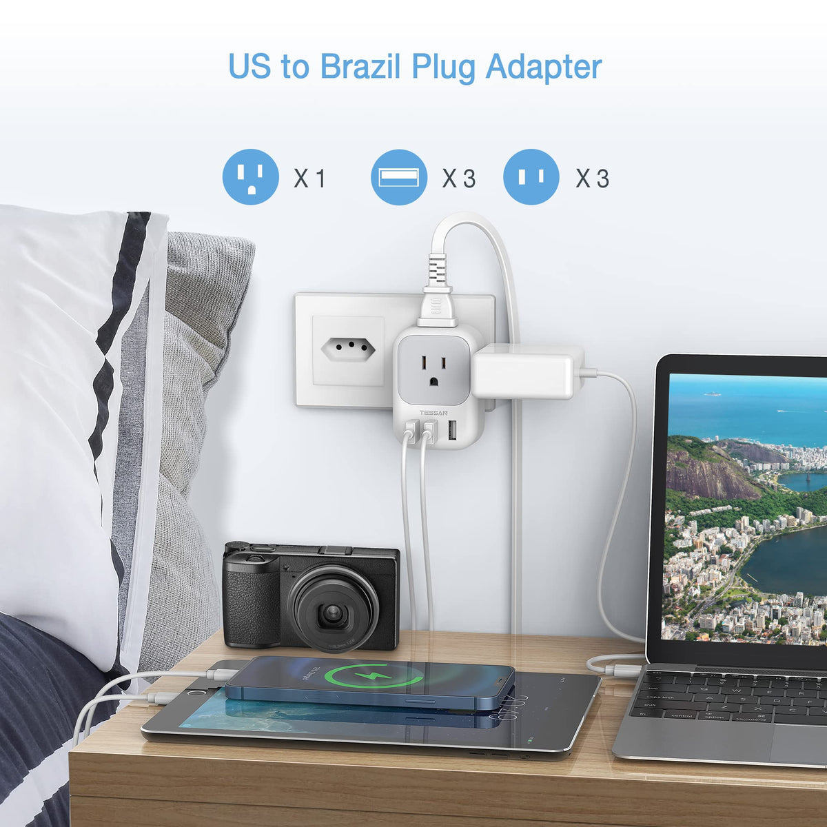 Tessan Brazil Plug Adapter, Us To Brazil Power Adapter With 4 American ...